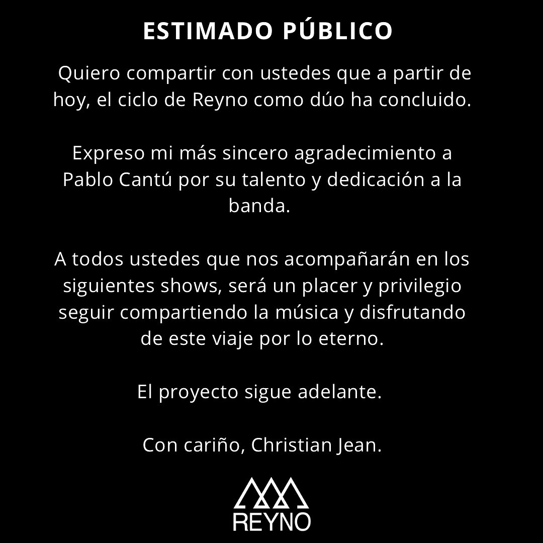 Reyno anuncia la separación de Pablo Cantú de la banda - Mundo Indie Mx